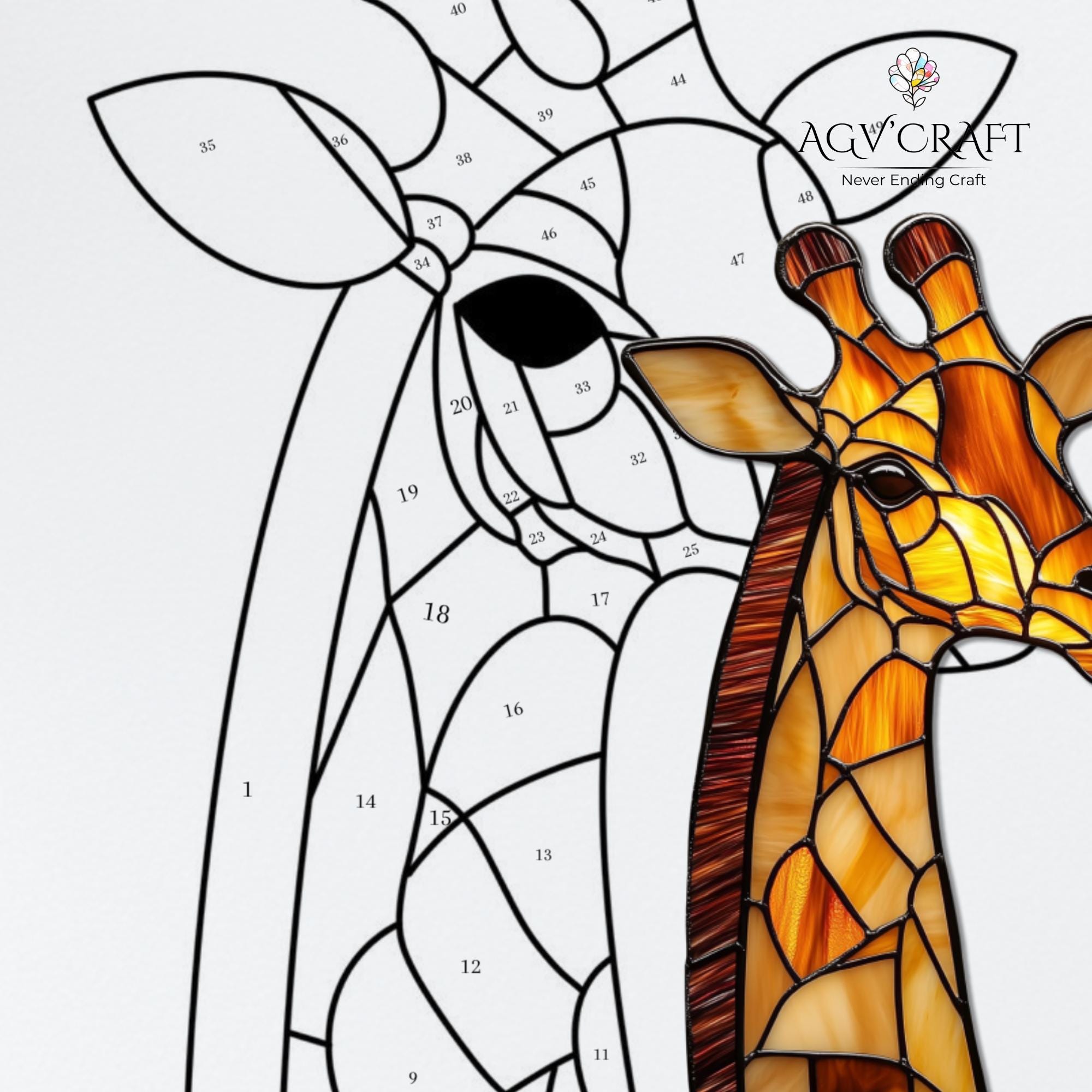 Giraffe Portrait Stained Glass Pattern, Giraffe Head Suncatcher ...