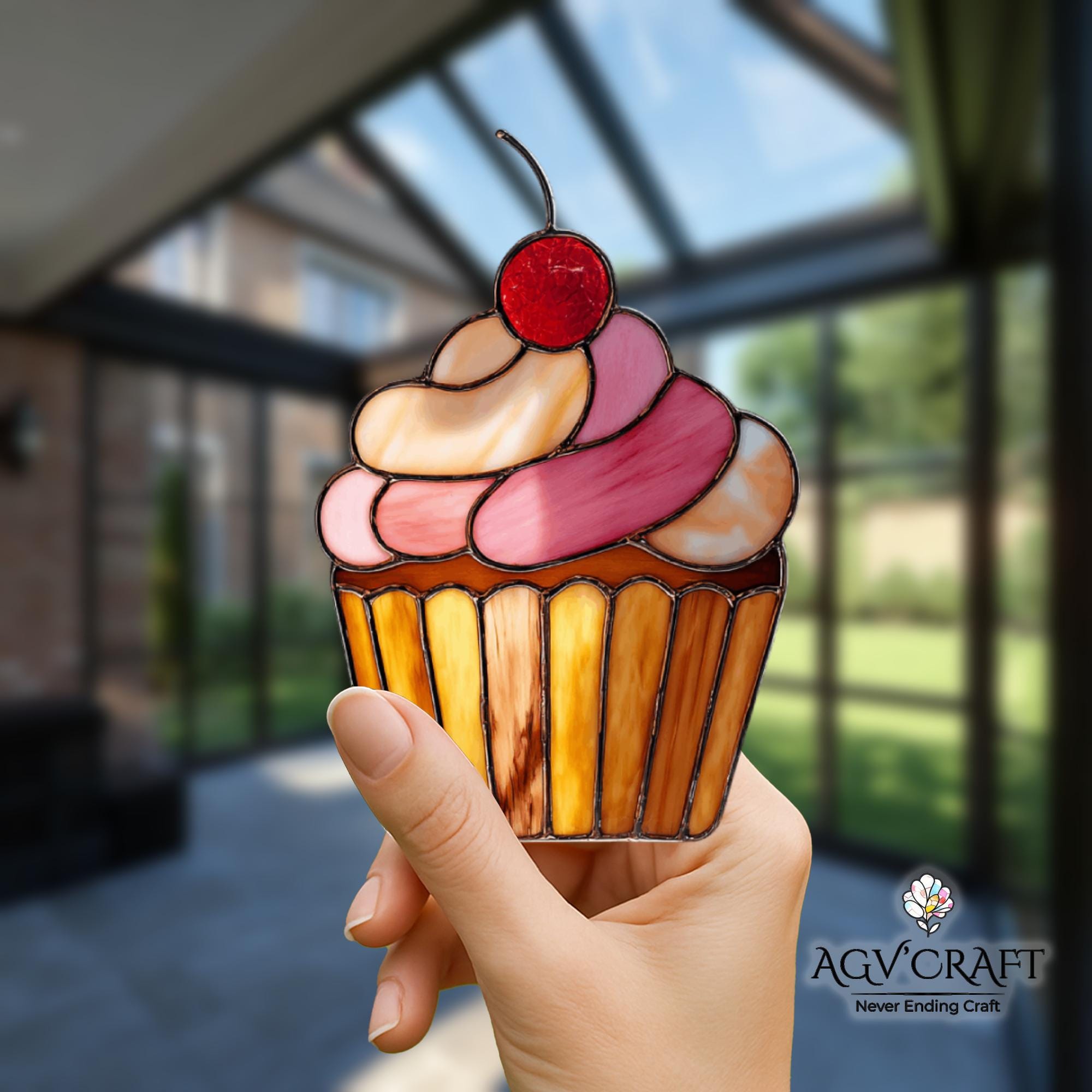 Cupcake Stained Glass Pattern, Sweet Cupcake Suncatcher, Cake Stained ...