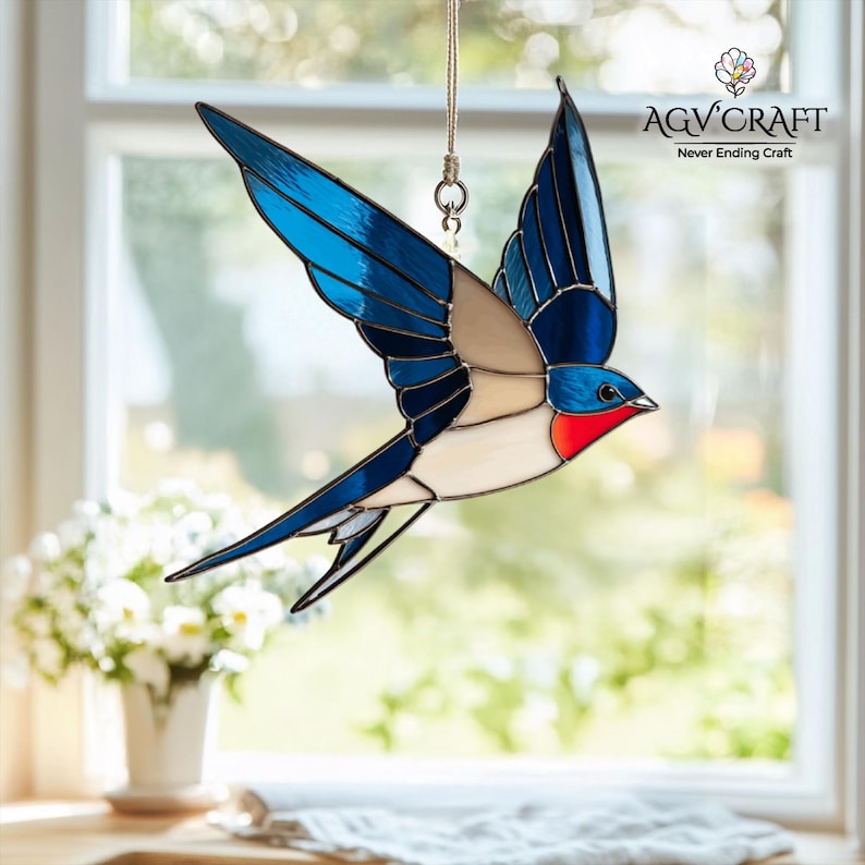 Swallow Stained Glass Pattern, Swallow Suncatcher Pattern, Bird Stained ...