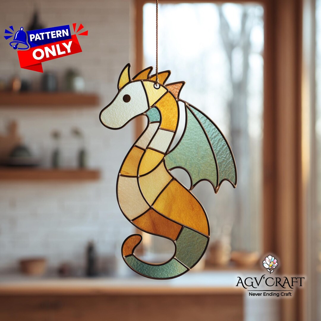 Dragon Stained Glass Pattern, Flying Dragon Suncatcher Template, Dragon ...