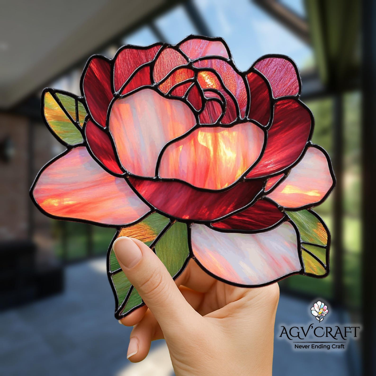 Peony Stained Glass Pattern, Peony Suncatcher, Flower Art Stained Glass ...