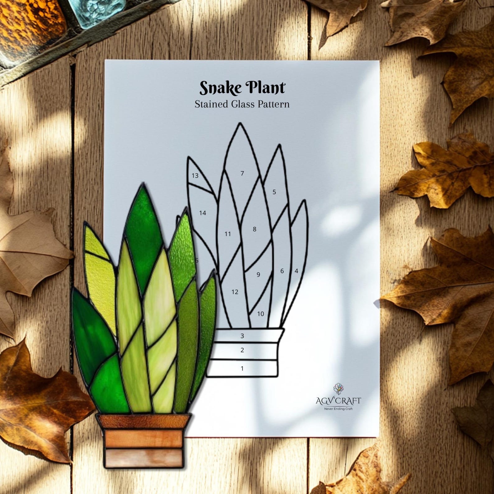 Snake Plant Stained Glass Pattern, Snake Plant Suncatcher, Agave Plant ...