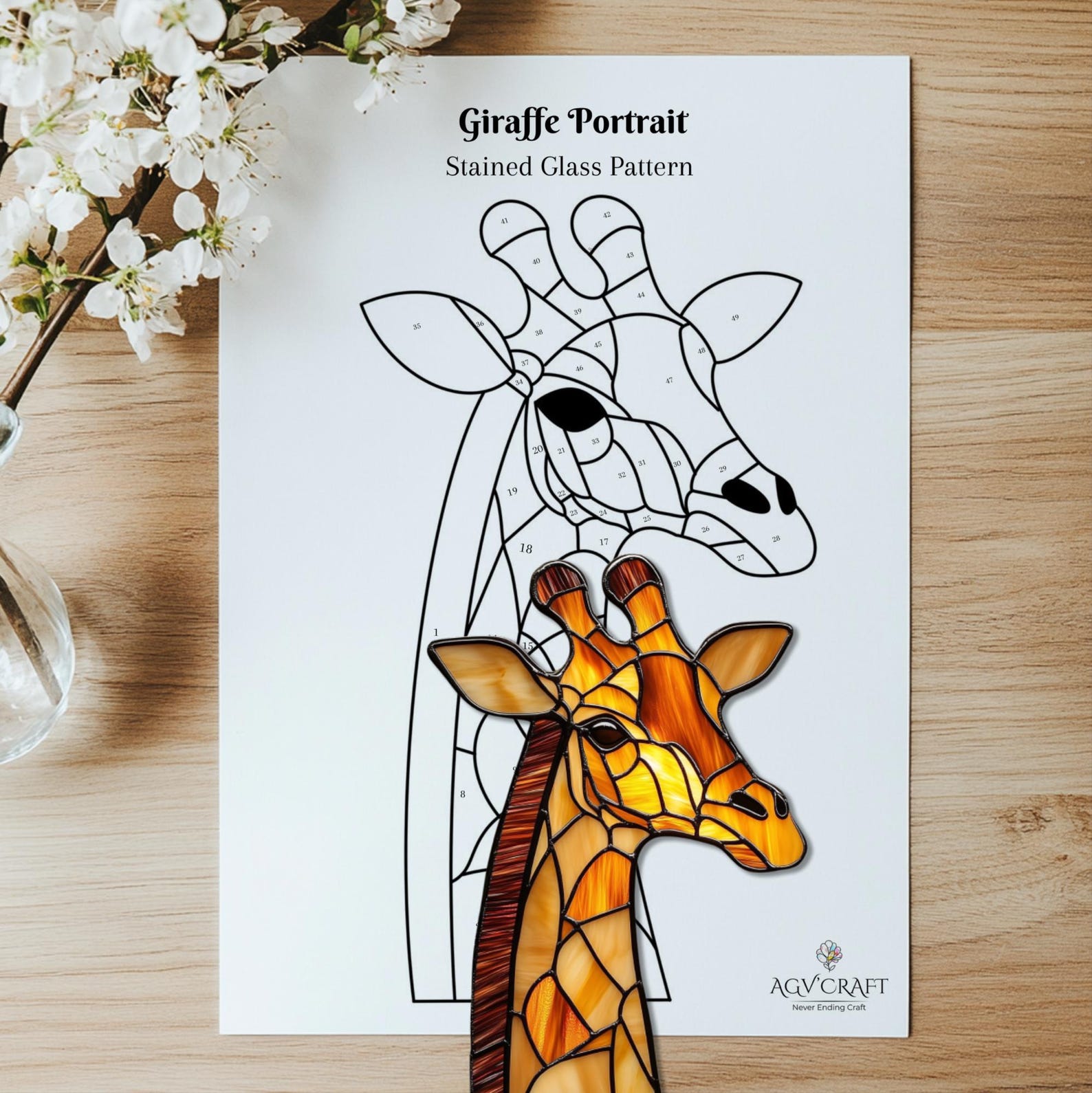 Giraffe Portrait Stained Glass Pattern, Giraffe Head Suncatcher ...