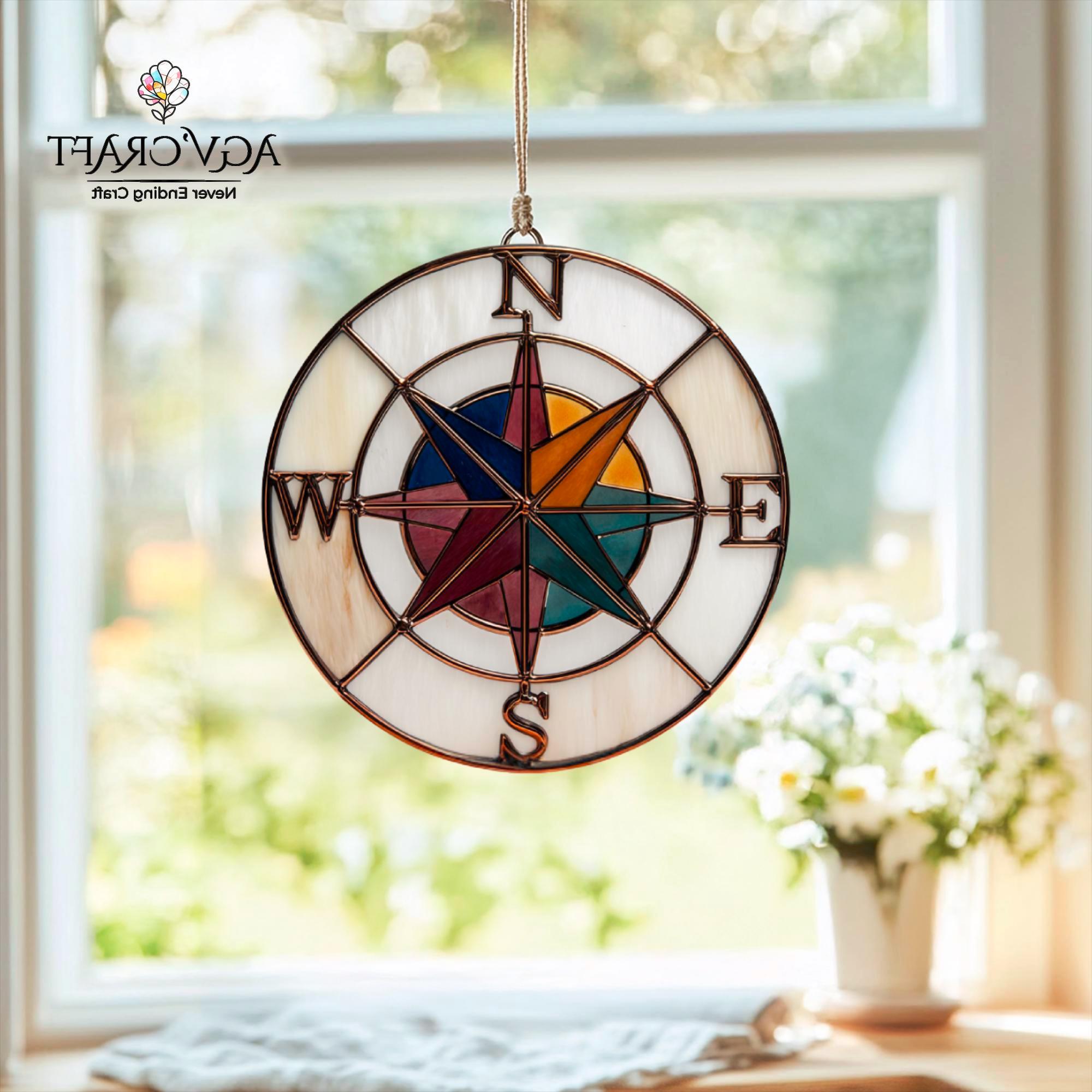 Compass Stained Glass Pattern, Compass Suncatcher, Navigation Stained ...