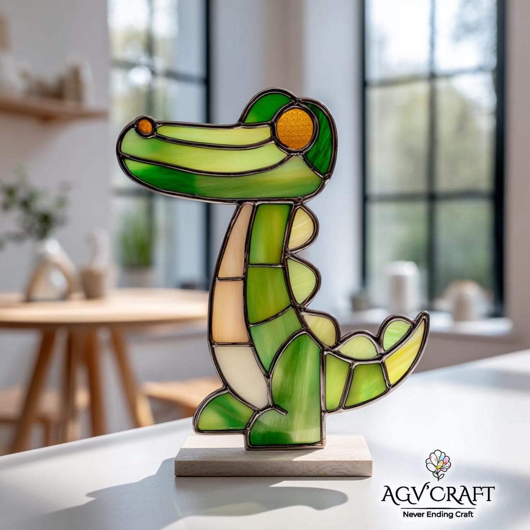 Crocodile Stained Glass Pattern, Green Crocodile Suncatcher, Cute ...