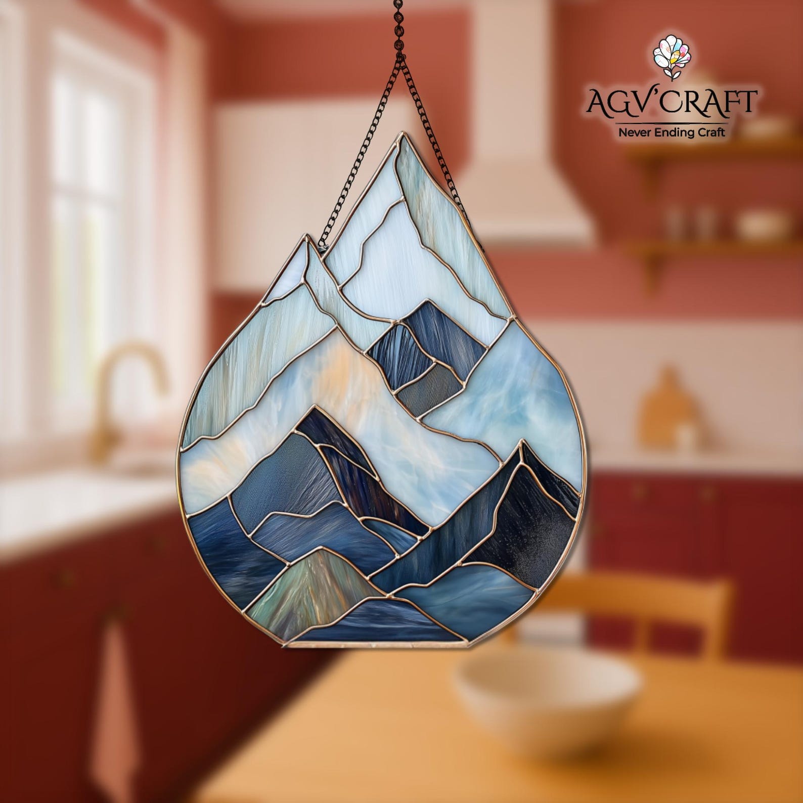 Mountain Drop Stained Glass Pattern, Teardrop Mountain Suncatcher, Snow ...