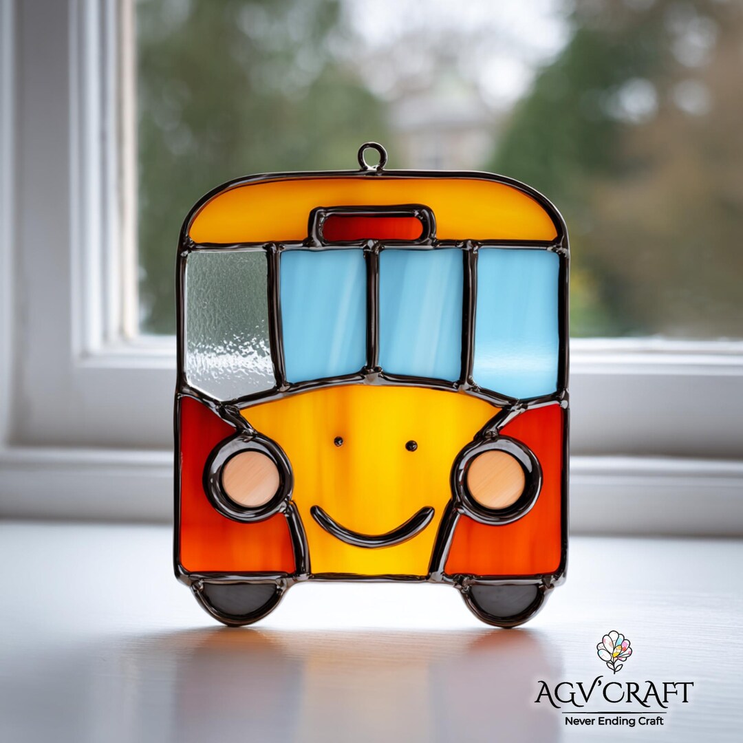 Bus Stained Glass Pattern, Bus Suncatcher, Transportation Stained Glass ...