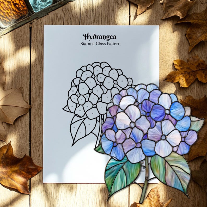 Hydrangea Stained Glass Pattern, Flower Gifts Stained Glass Pattern ...