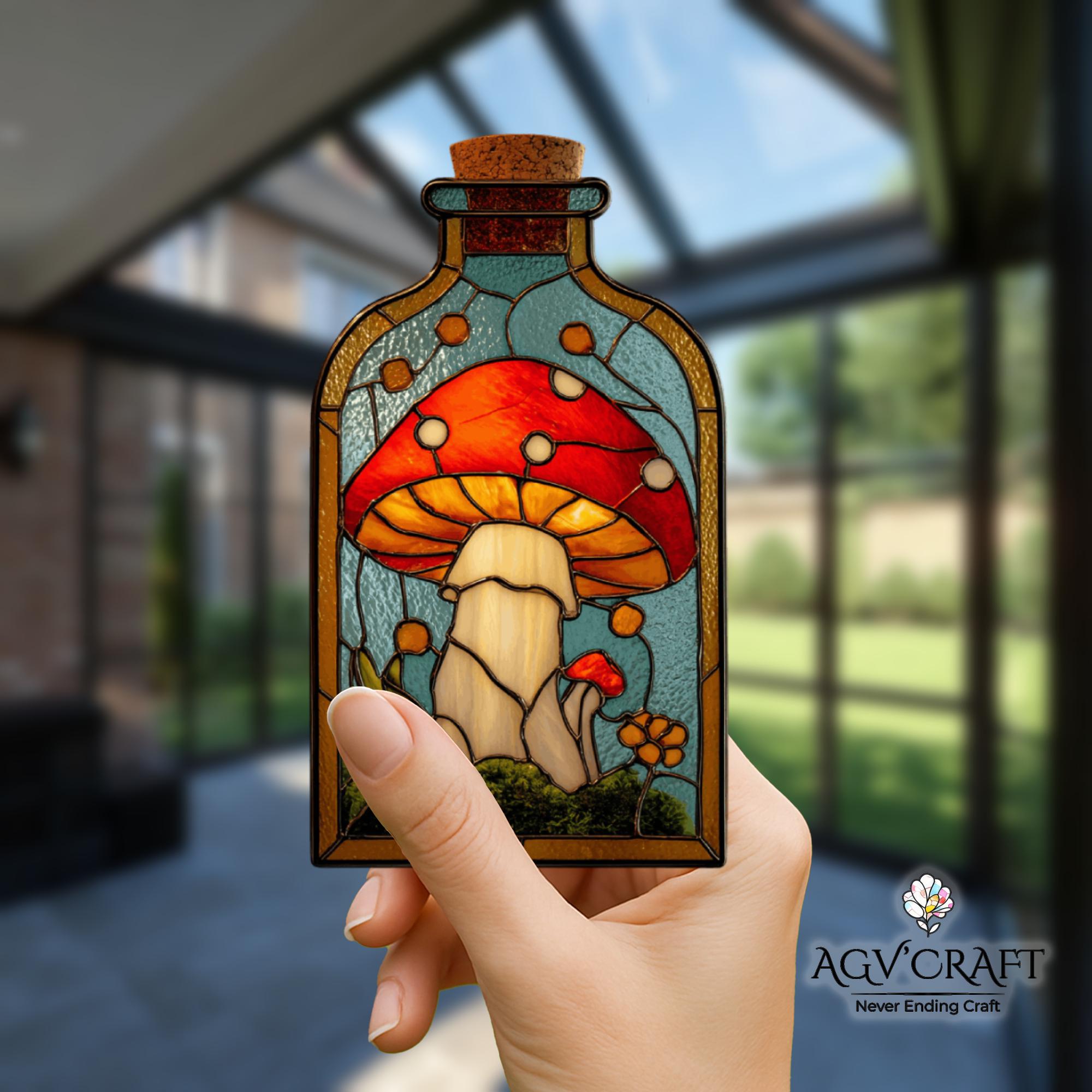Mushroom in Bottle Stained Glass Pattern, Whimsical Suncatcher (PDF ...