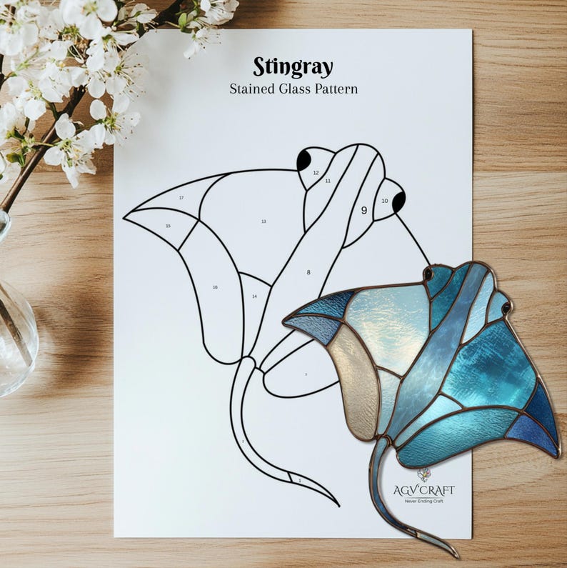 Stingray Stained Glass Pattern, Stingray Fish Suncatcher, Stingray ...