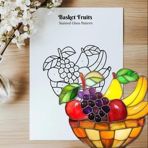 Basket Fruit Stained Glass Pattern, Basket Fruit Suncatcher, Fruits ...