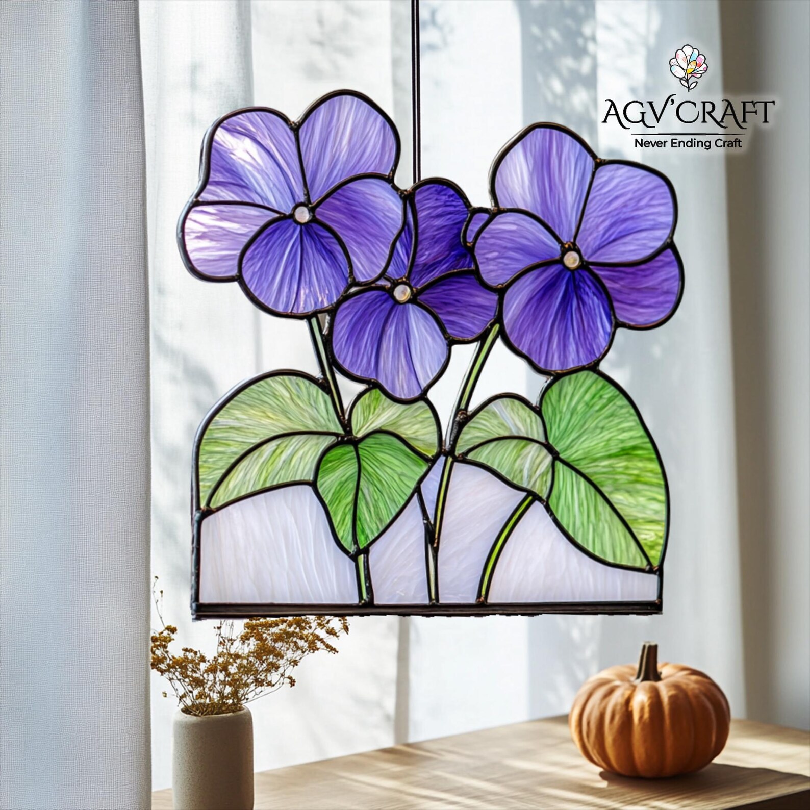 Violet Flower Stained Glass Pattern, DIY Suncatcher (PDF Pattern ...