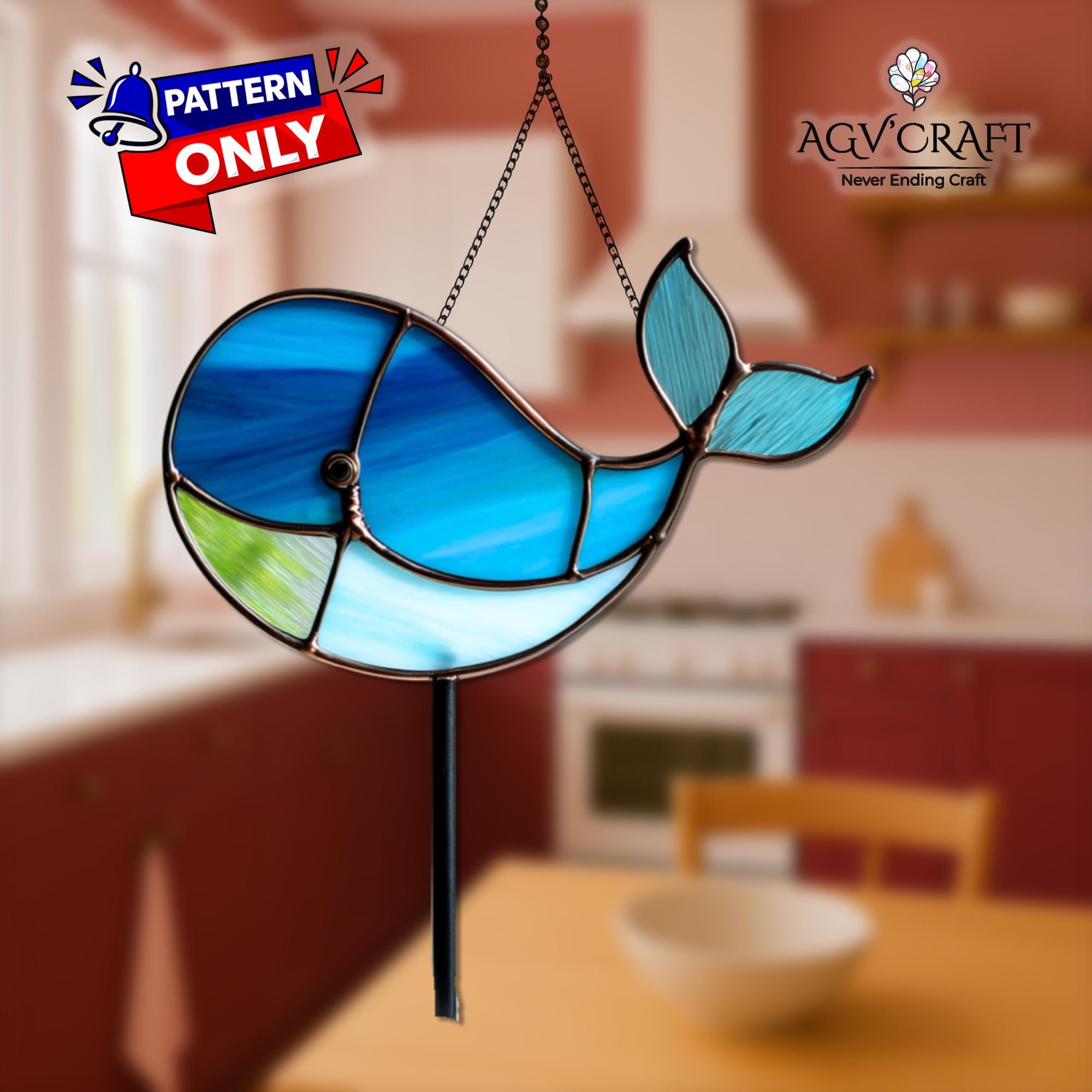 Blue Whale Stained Glass Plant Stakes Pattern, Whale Suncatcher, Whale ...