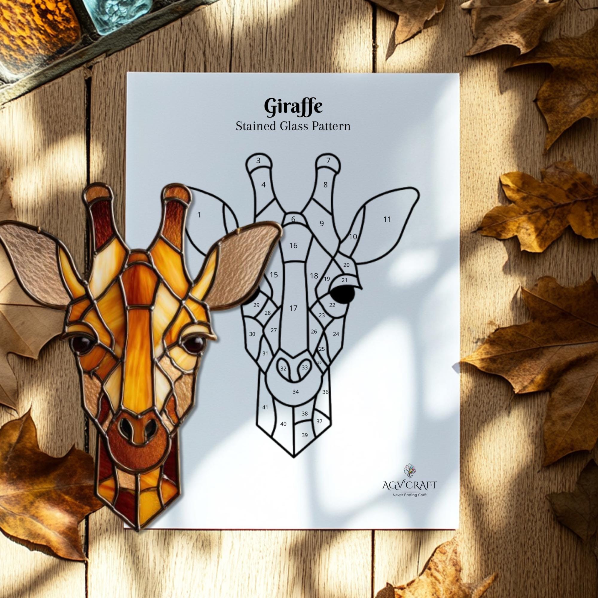 Giraffe Stained Glass Pattern, Giraffe Suncatcher Template, Home Decor ...