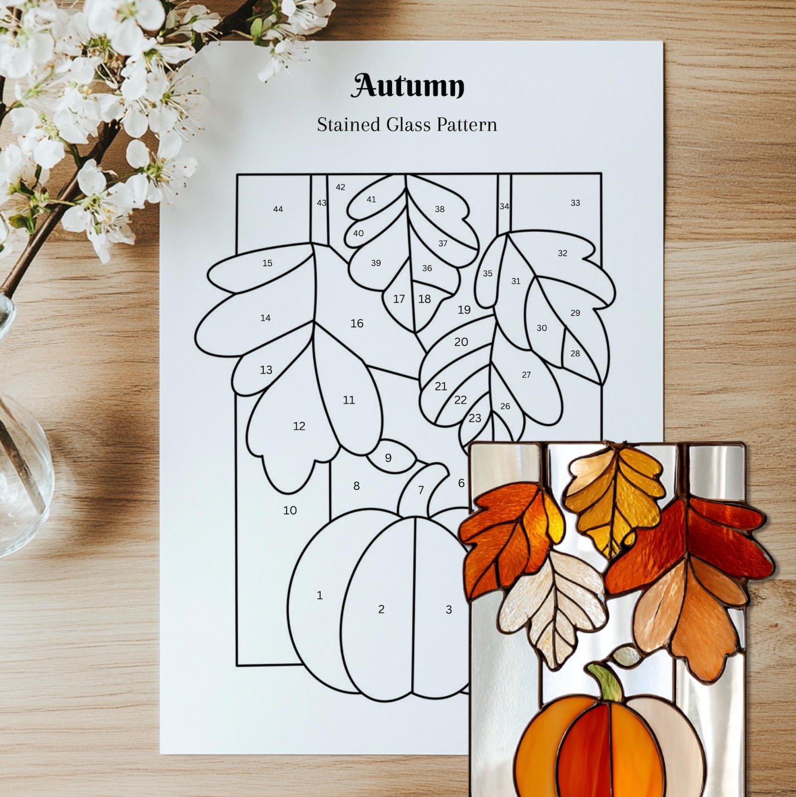Autumn Pumpkin Stained Glass Pattern, Pumpkin Suncatcher, Autumn ...