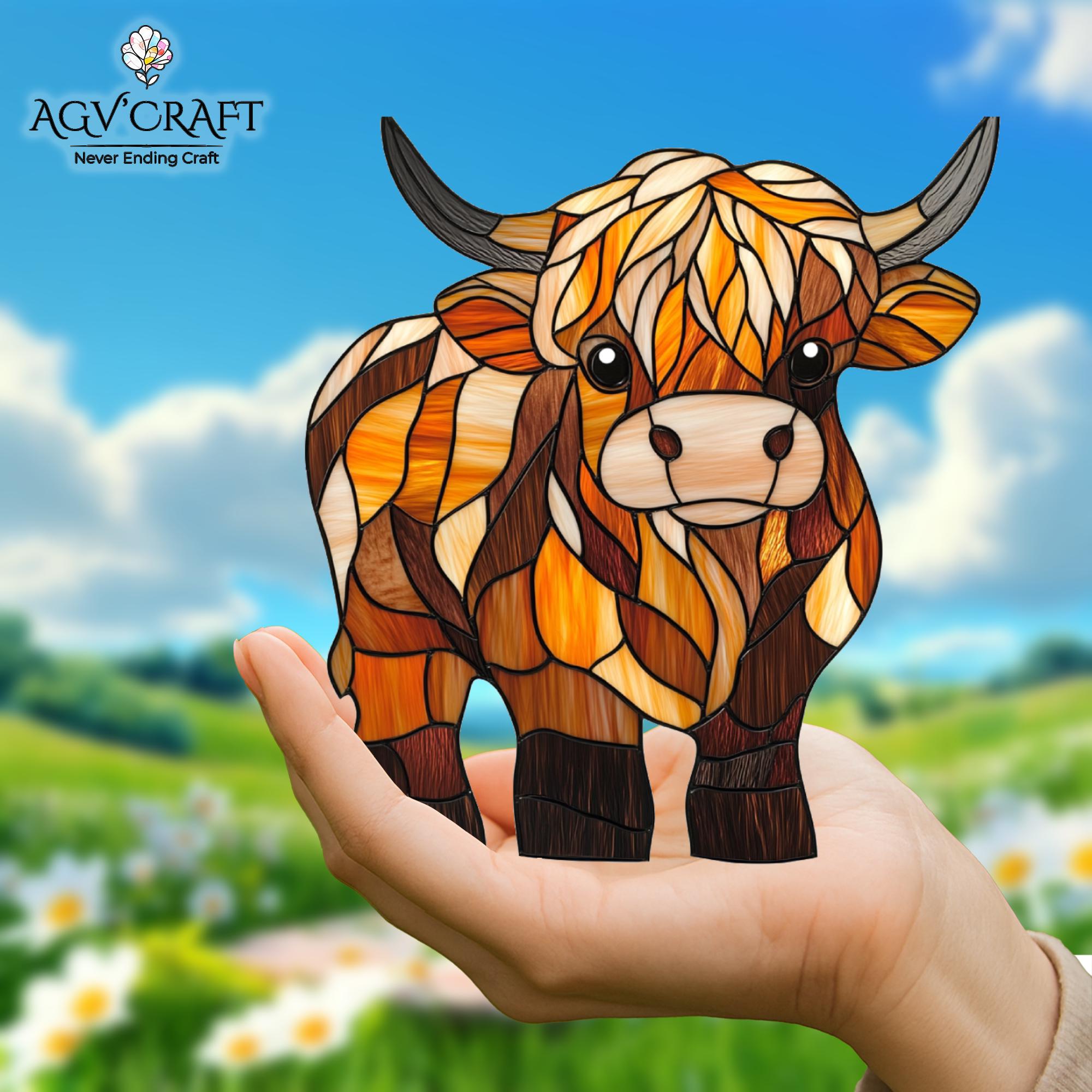 Highland Cow Stained Glass Pattern, Stained Glass Pattern, Suncatcher ...