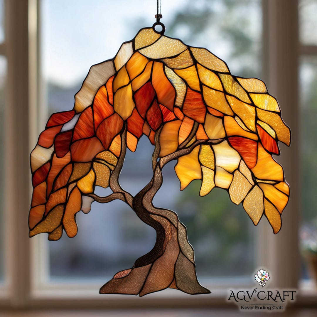 Autumn Tree of Life Stained Glass Pattern, Autumn Suncatcher, Autumn ...