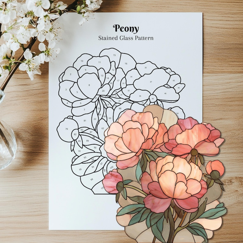 Pink Peonies Stained Glass Pattern, Peony Suncatcher, Magnolia Stained ...