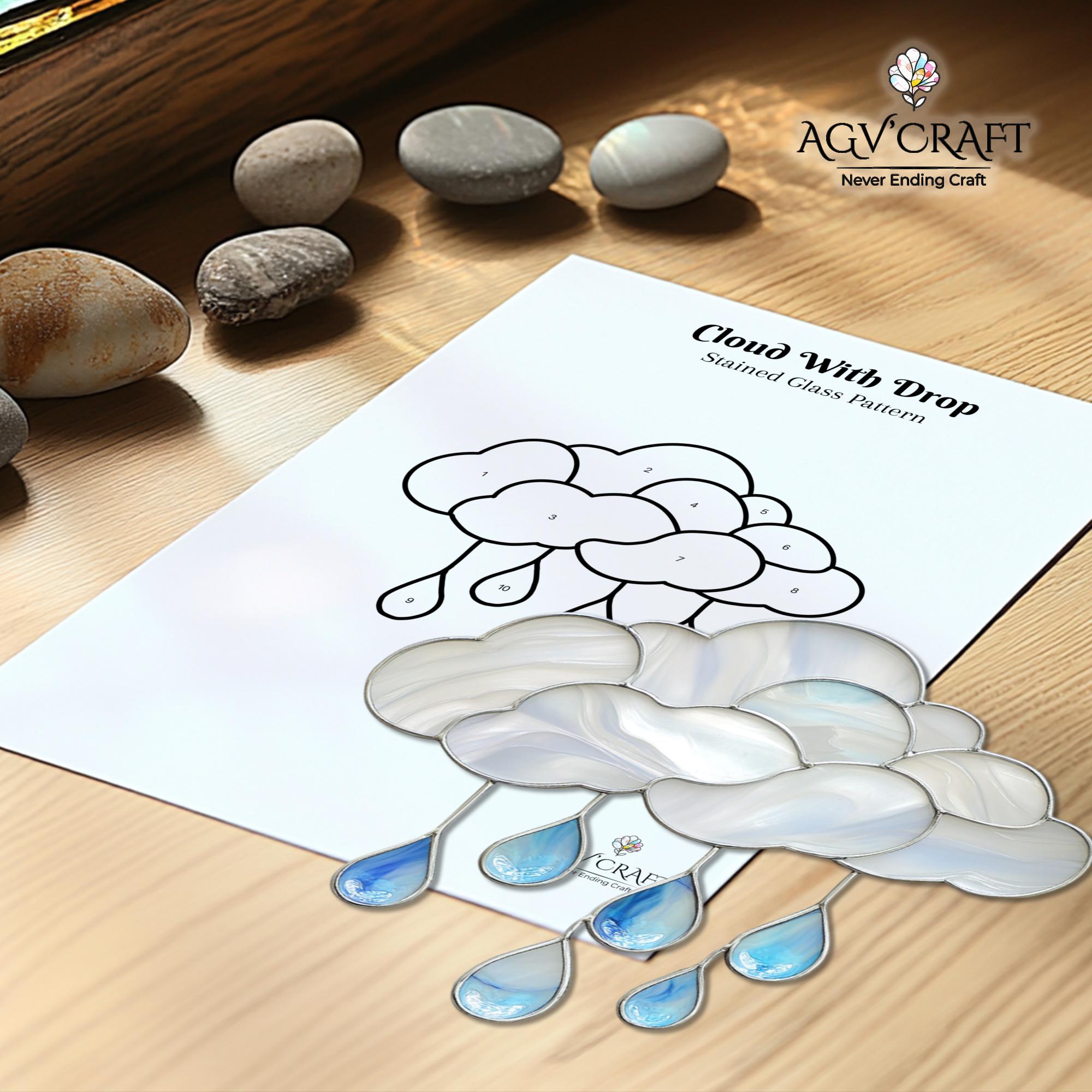 Cloud With Drop Stained Glass Pattern, Rain Drop Glass Pattern, Cloud ...