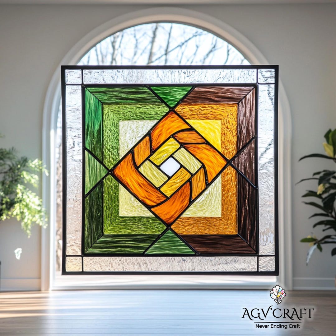 Geometric Stained Glass Pattern, Geometric Suncatcher, Swirling ...