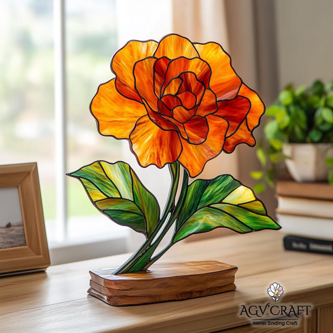 Marigold Flower Stained Glass Pattern, Birth Flower Stained Glass ...