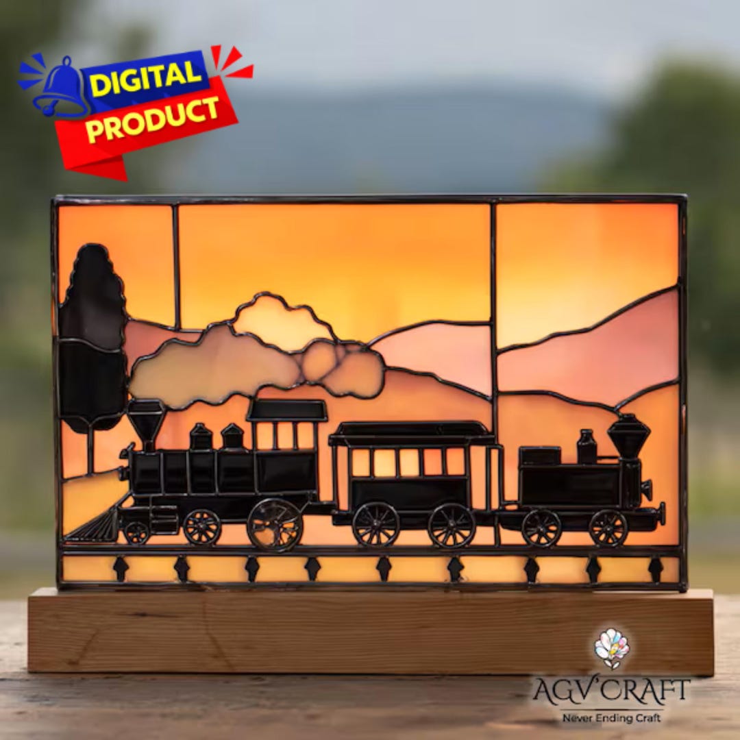Train Journey Stained Glass Pattern, Train Suncatcher, Train Stained ...