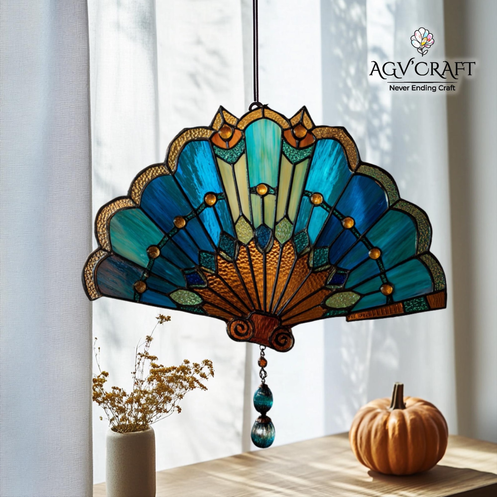 Cleopatra's Fan Stained Glass Pattern, Fan Suncatcher, Vintage Fan ...