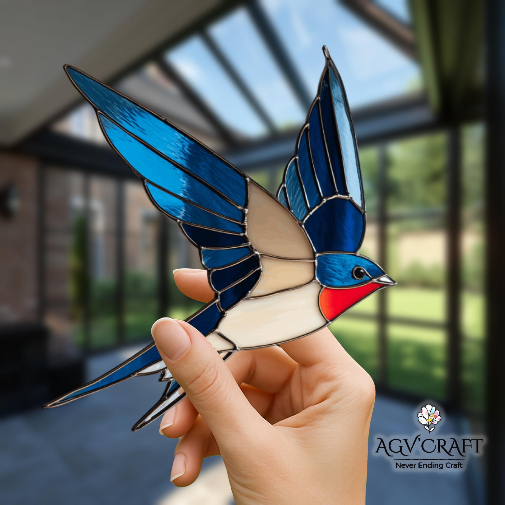 Swallow Stained Glass Pattern, Swallow Suncatcher Pattern, Bird Stained ...