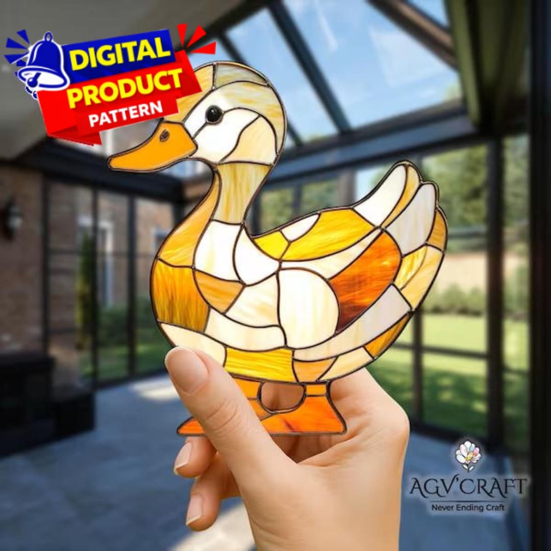 Mallard Duck Stained Glass Pattern, Duck Suncatcher Template, DIY Home ...