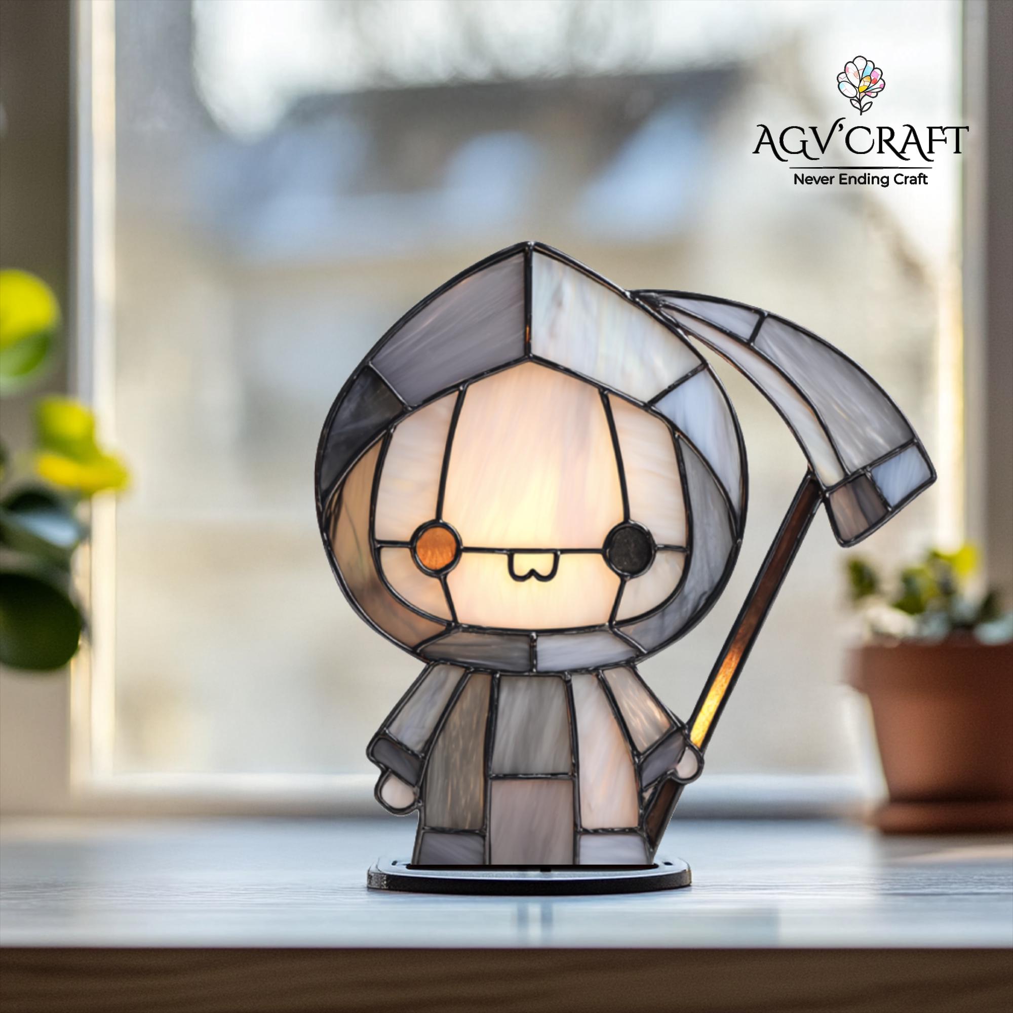 Grim Reaper Stained Glass Pattern, Grim Reaper Suncatcher, Cute Grim ...