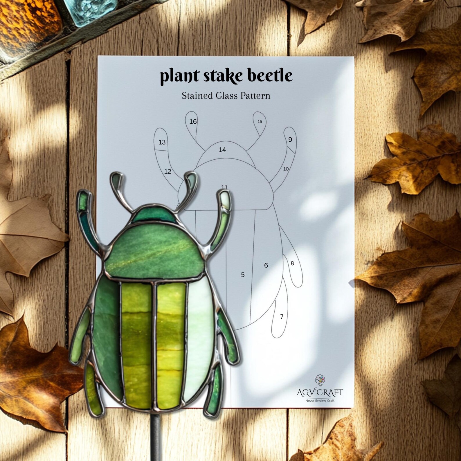 Beetle Stained Glass Plant Stakes Pattern, Beetle Suncatcher Template ...