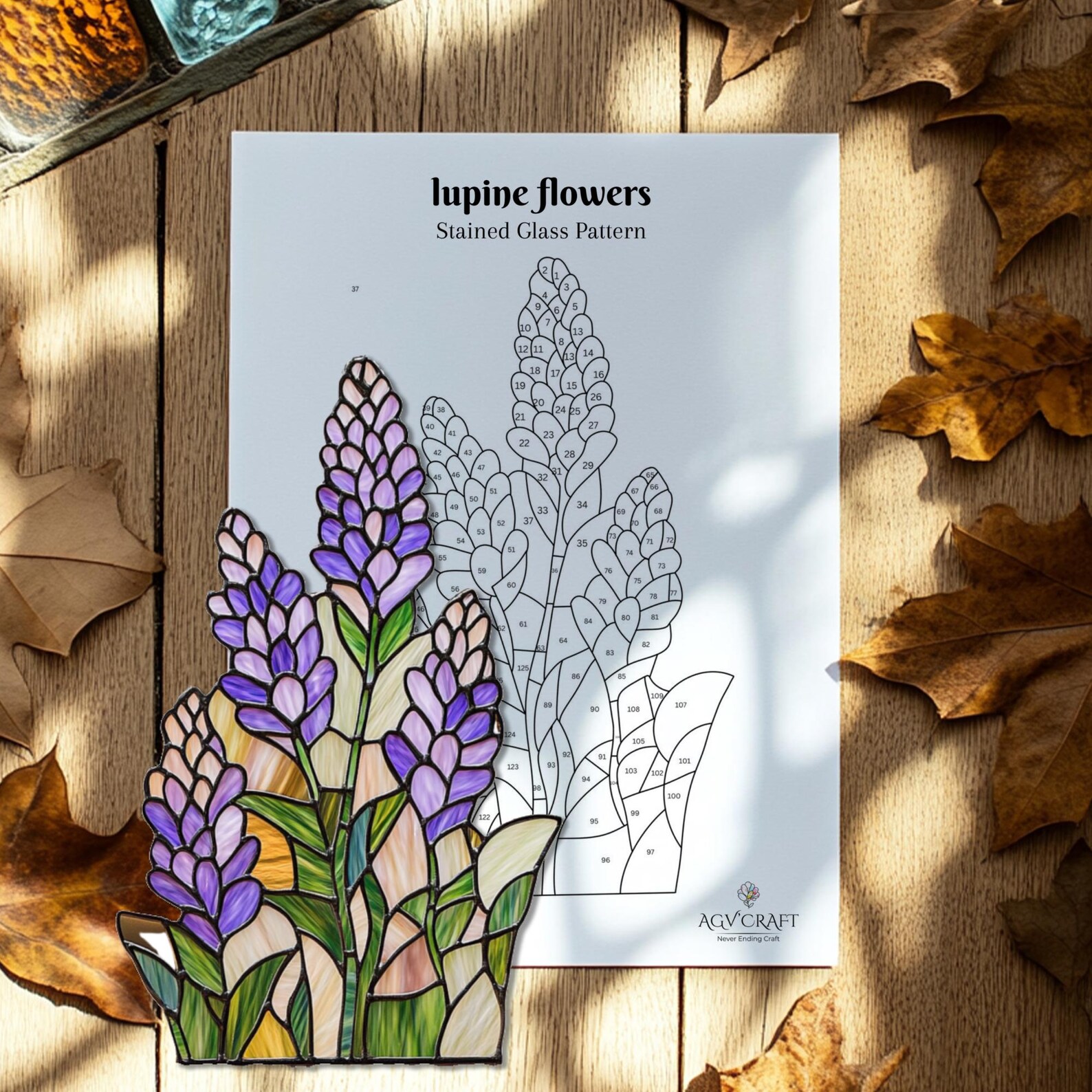 Lupine Flower Suncatcher Stained Glass Pattern (PDF), Flower Suncatcher ...