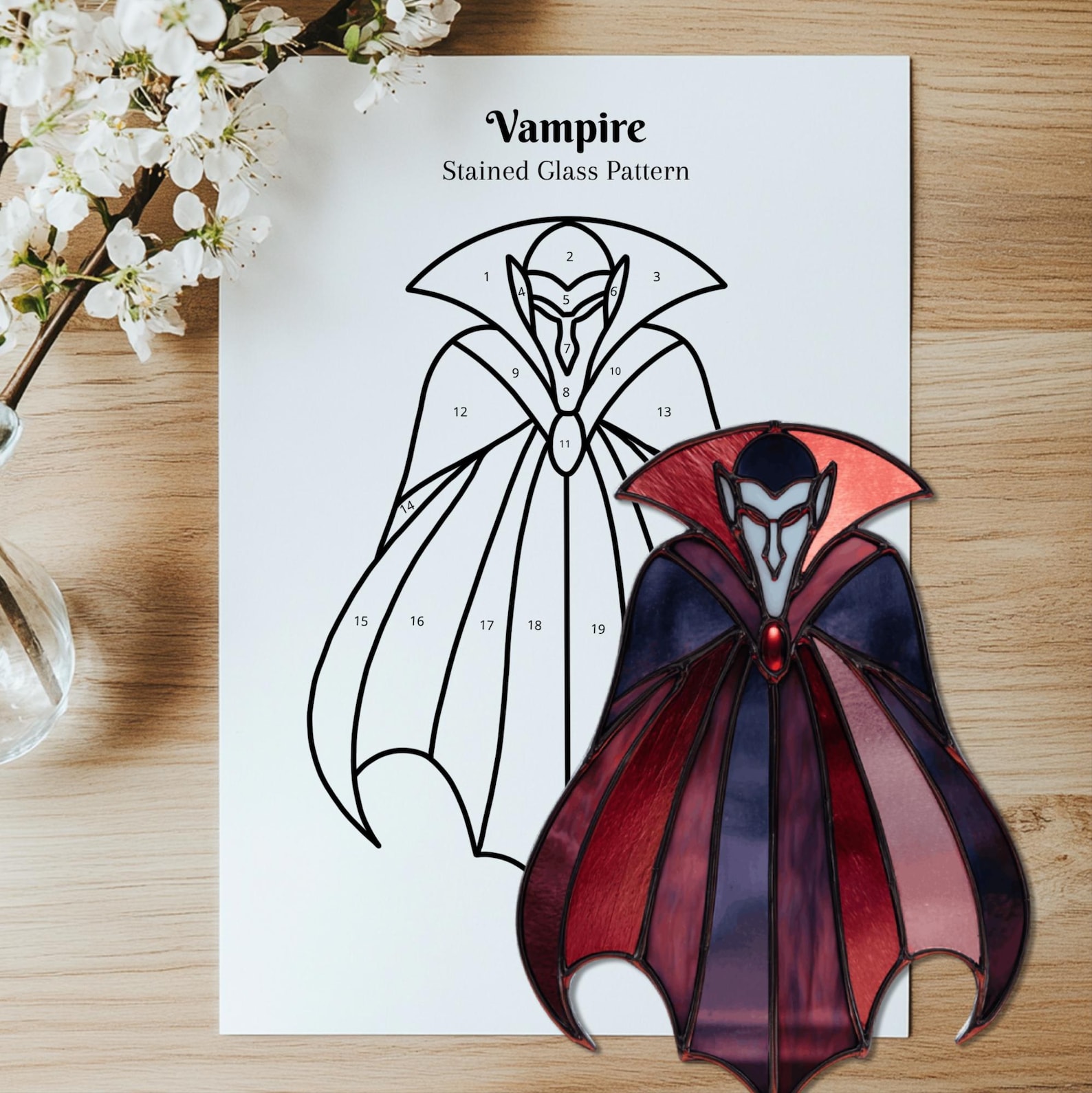 Vampire Stained Glass Pattern, Dracula Suncatcher Template, Home Decor ...