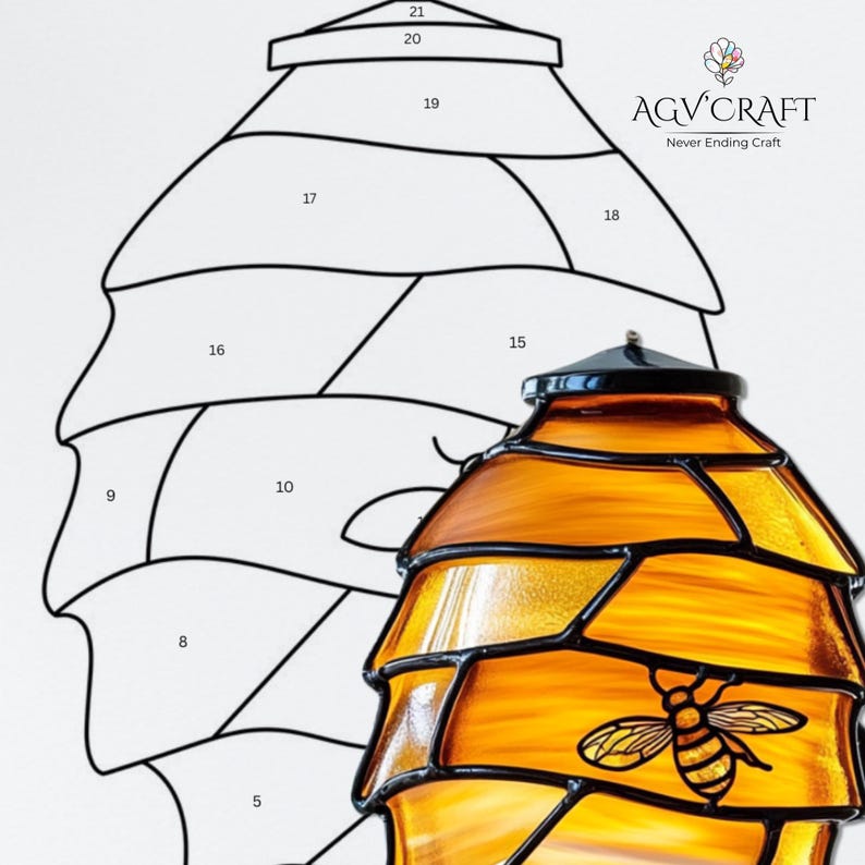 Beehive Stained Glass Pattern, Honeycomb Suncatcher Template, Home ...