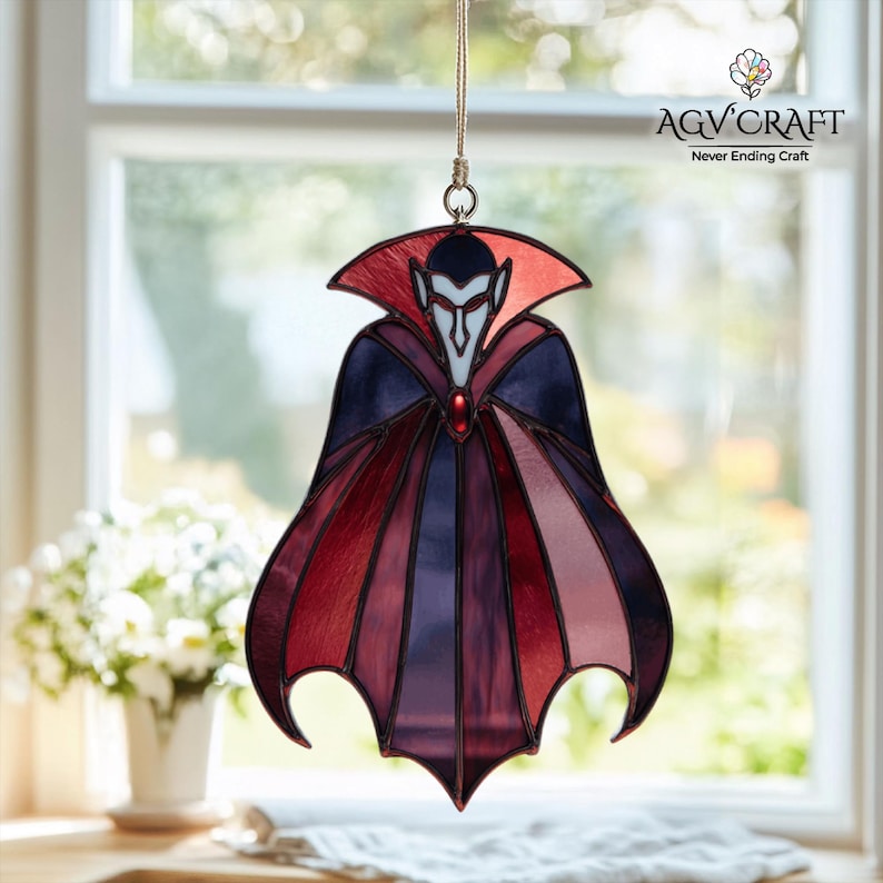Vampire Stained Glass Pattern, Dracula Suncatcher Template, Home Decor ...