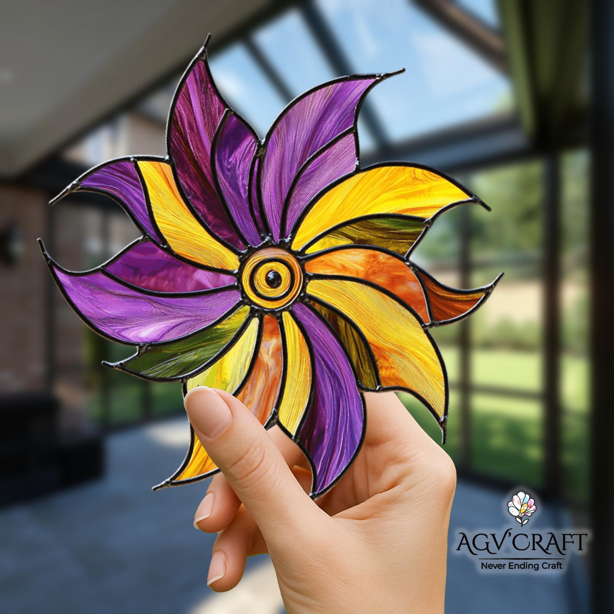 Flower Wind Spinner Stained Glass Pattern, Spinner Suncatcher, Mini ...