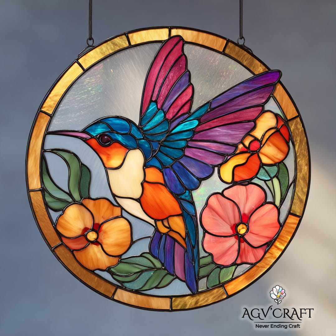 Hummingbird Stained Glass Pattern, Hummingbird Flower Suncatcher, Bird ...