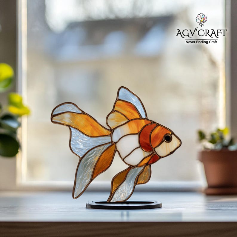 Goldfish Stained Glass Pattern, Goldfish Suncatcher Pattern, Fish ...