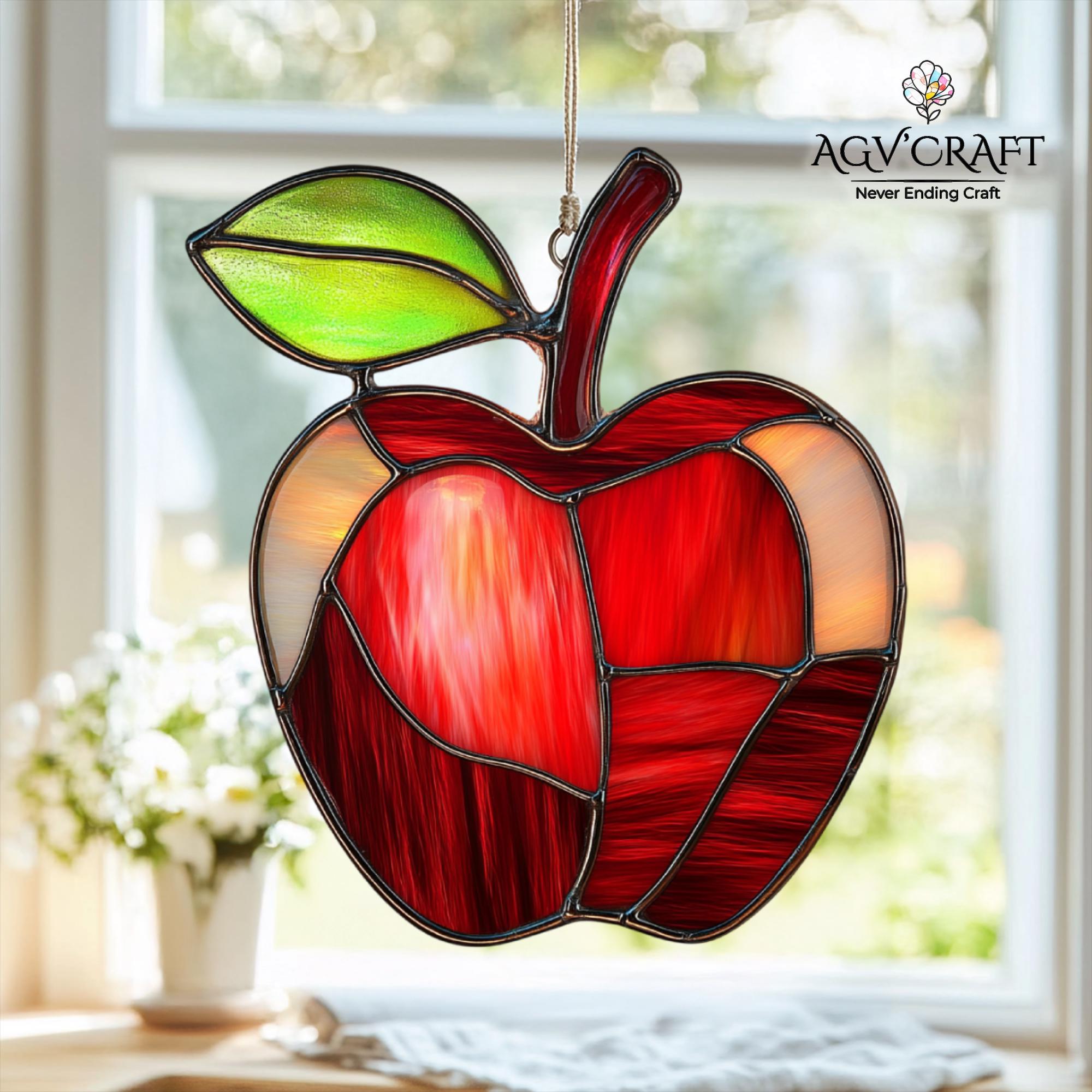 Apple Stained Glass Pattern, Red Apple Suncatcher, Fruit Stained Glass ...