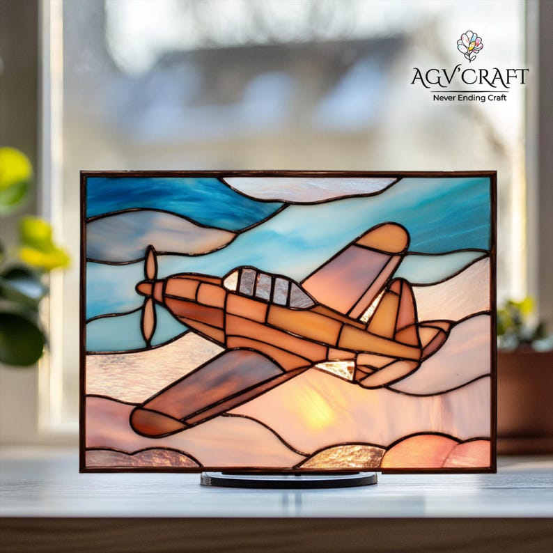 Airplane Stained Glass Pattern, Airplane Suncatcher, Airplane for Pilot ...