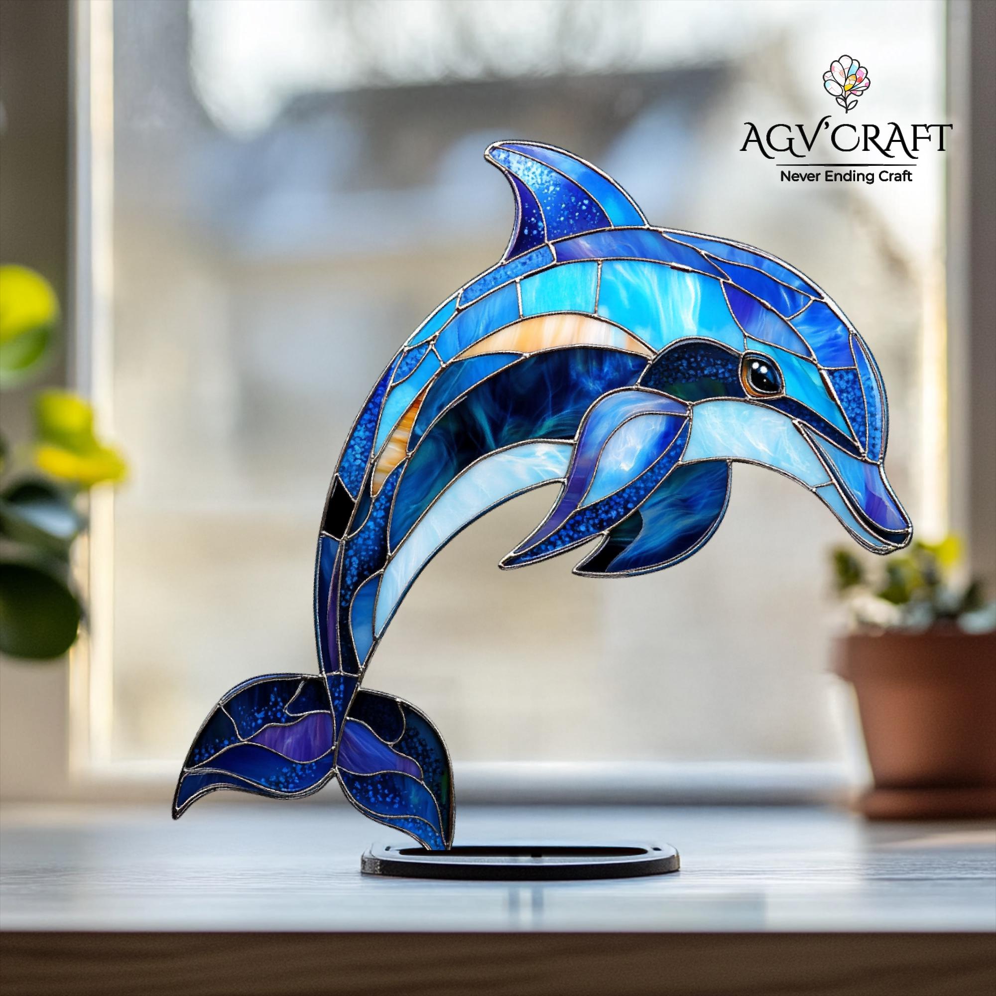 Dolphin Stained Glass Pattern, DIY Suncatcher Blue Fish (PDF Pattern ...