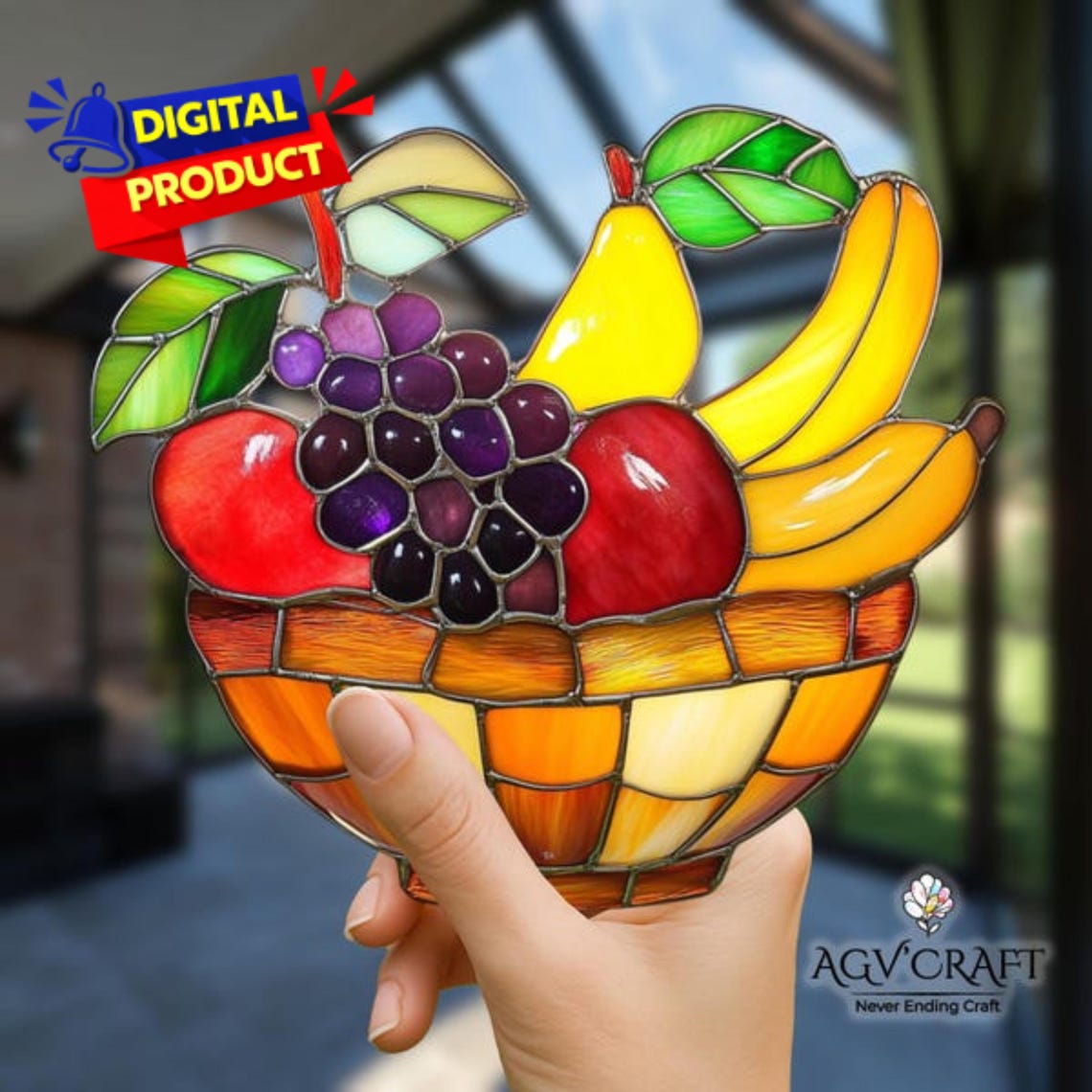 Basket Fruit Stained Glass Pattern, Basket Fruit Suncatcher, Fruits ...