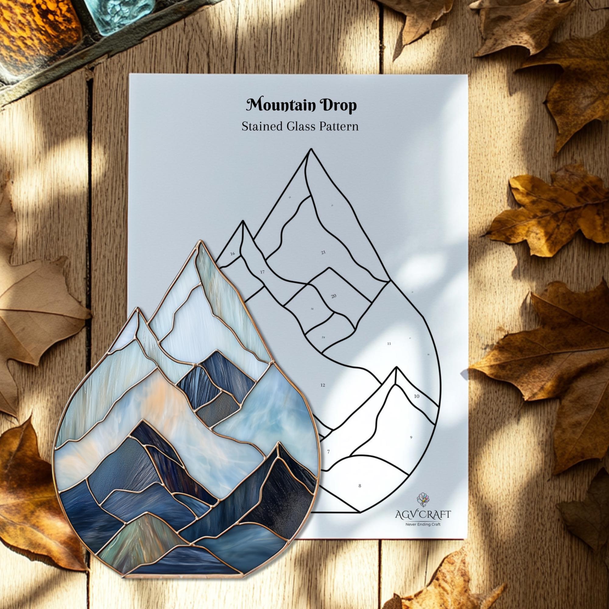 Mountain Drop Stained Glass Pattern, Teardrop Mountain Suncatcher, Snow ...