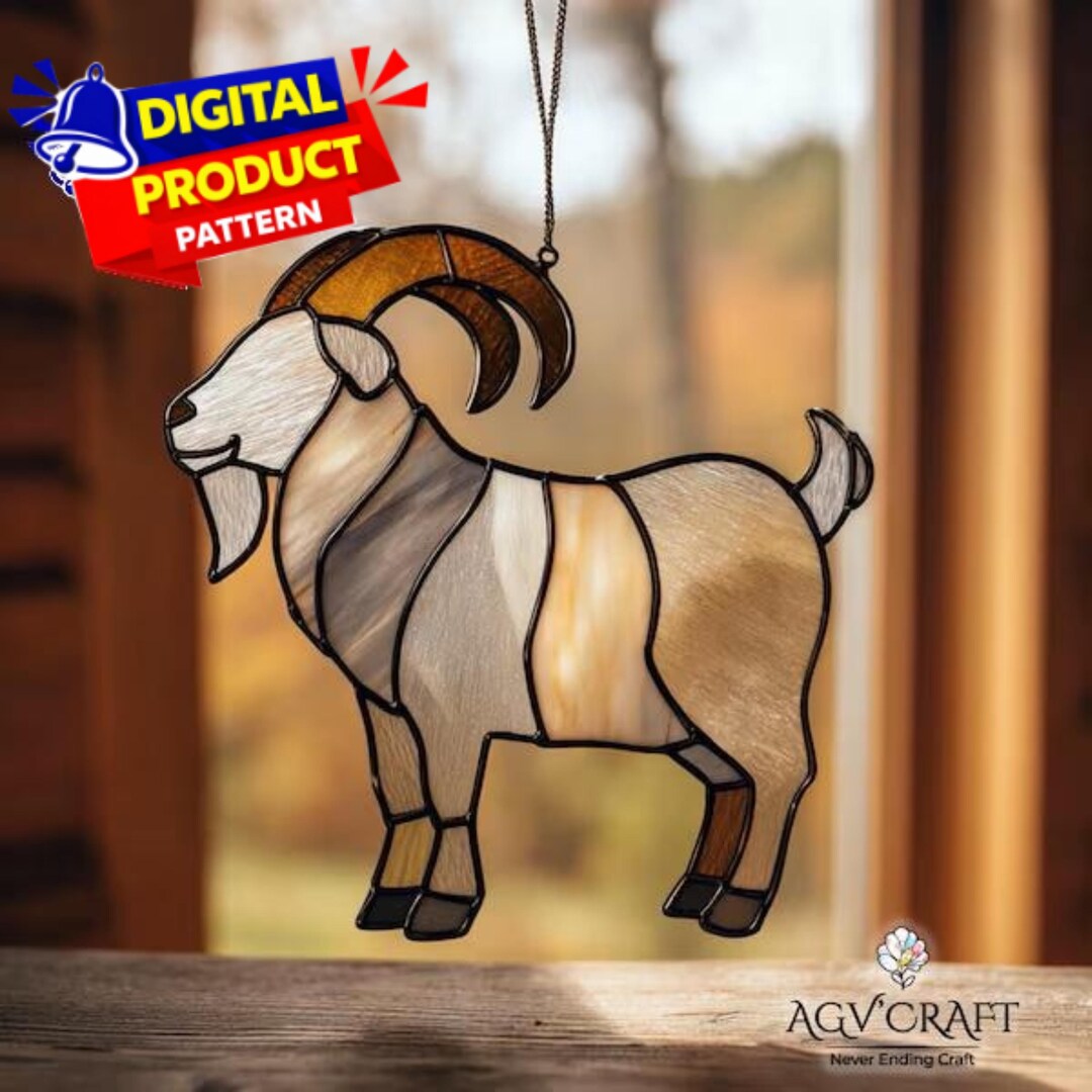 Goat Stained Glass Pattern, Lamb Suncatcher Template, Goat Stained ...