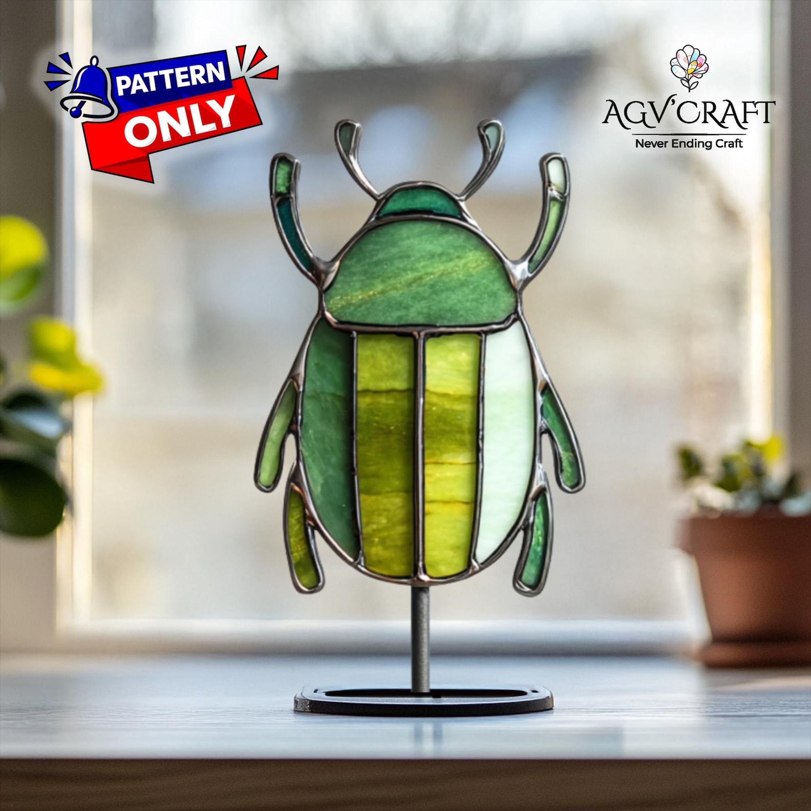 Beetle Stained Glass Plant Stakes Pattern, Beetle Suncatcher Template ...