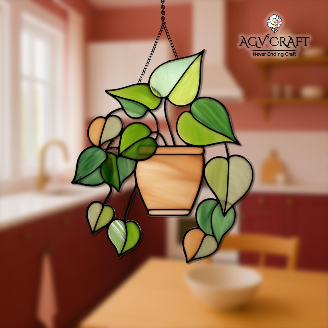 Pothos Plant Stained Glass Pattern, Hanging Pothos Plant Suncatcher ...