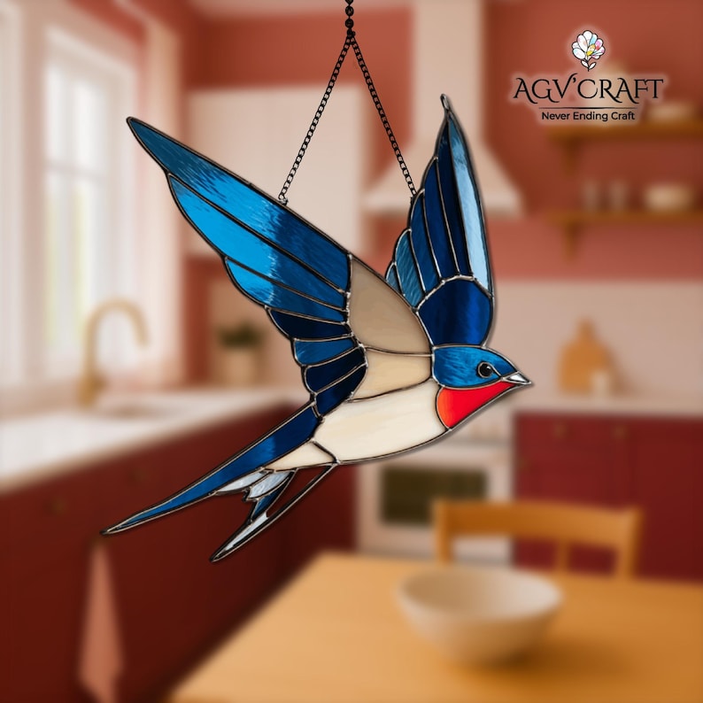 Swallow Stained Glass Pattern, Swallow Suncatcher Pattern, Bird Stained ...