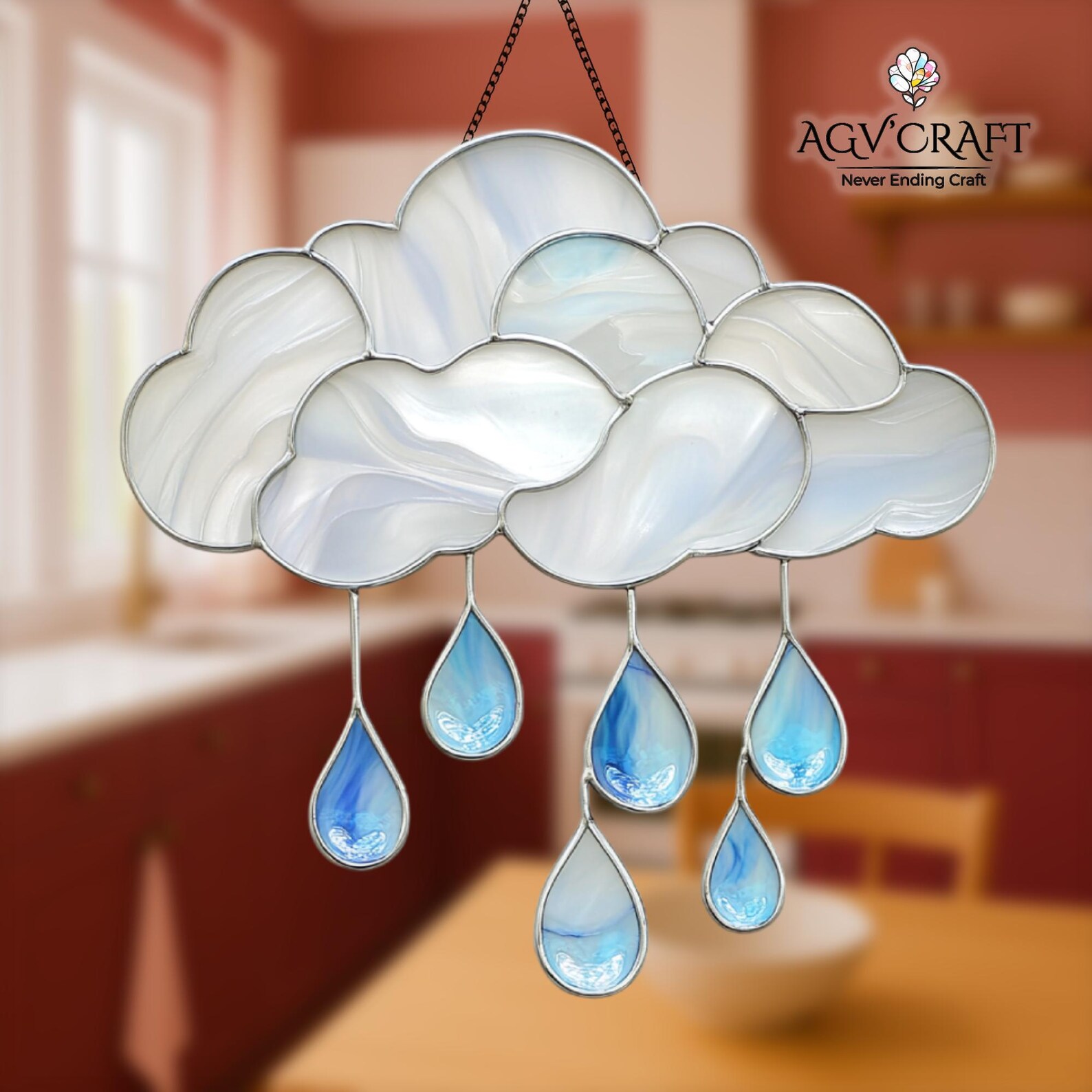 Cloud With Drop Stained Glass Pattern, Rain Drop Glass Pattern, Cloud ...