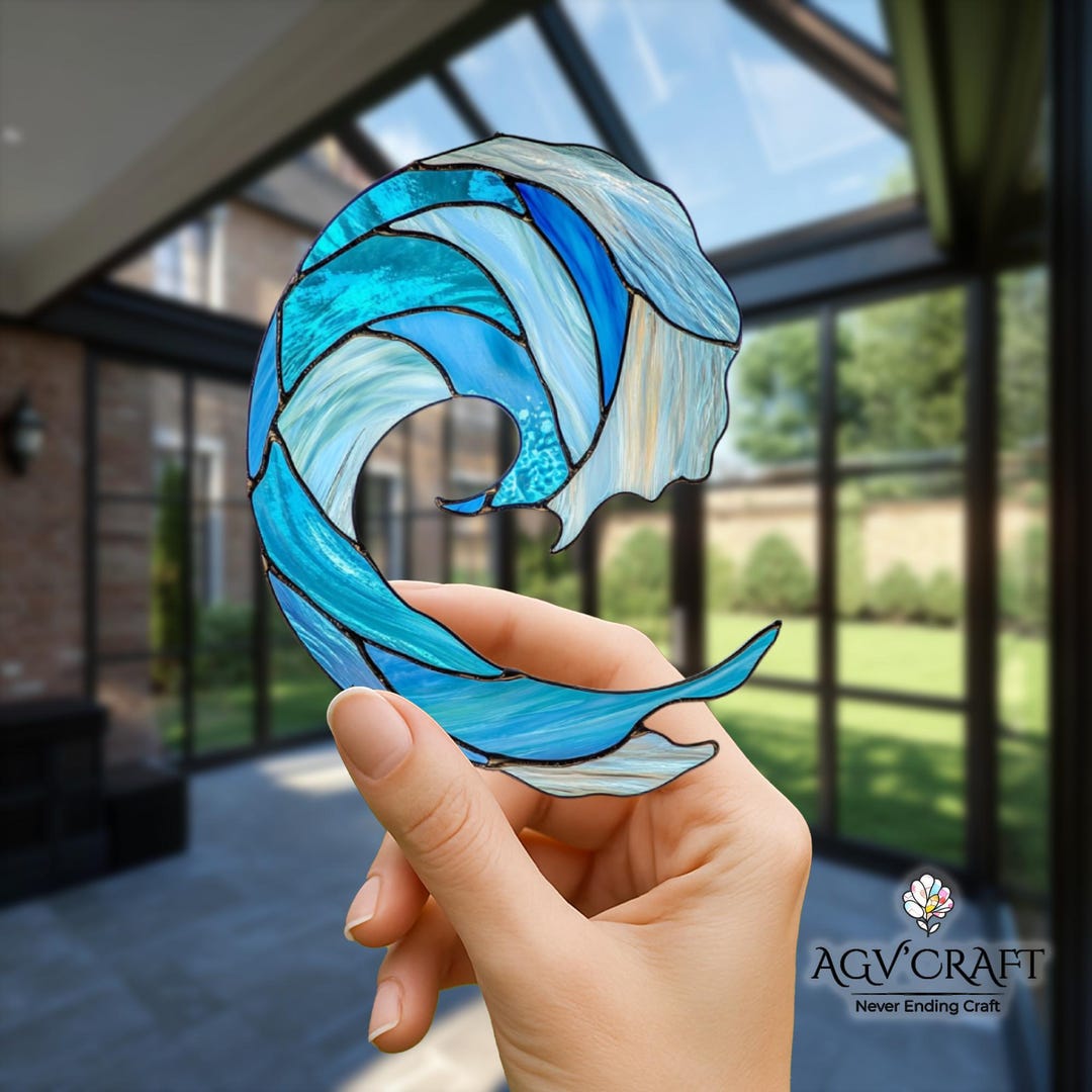 Stained Glass Waves Pattern, Ocean Waves Stained Glass Window Hanging ...