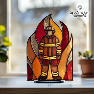 Firefighter Stained Glass Pattern, Firefighter Suncatcher, Fireman ...